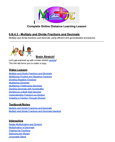Complete Online Distance Learning 6th Multiply/Divide Fractions ...