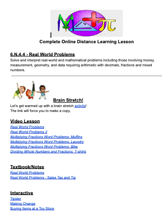 Complete Online Distance Learning 6th Math Real World Problems 6.N.4.4 ...