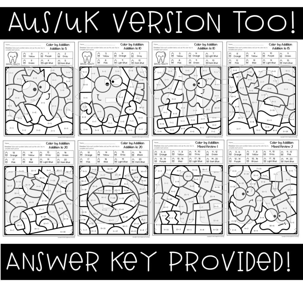 Dental Health Addition to 20 Color by Code Number NO PREP Coloring ...