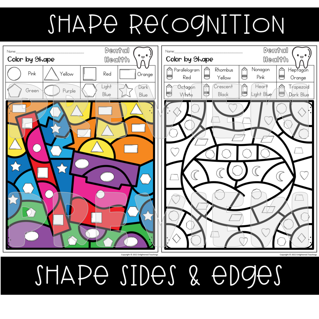Dental Health 2D Shape Color by Shape NO PREP Dental Health Shapes ...
