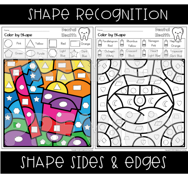 Dental Health 2D Shape Color by Shape NO PREP Dental Health Shapes ...
