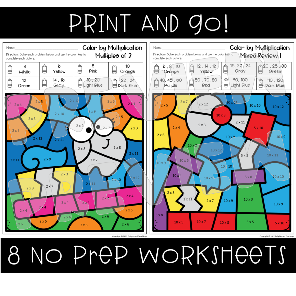 Dental Health Multiplication Color by Code Number NO PREP Coloring ...