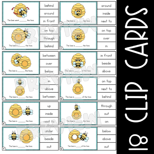 Spring Preposition Clip Cards Task Cards Positional Words Bee & Hive ...