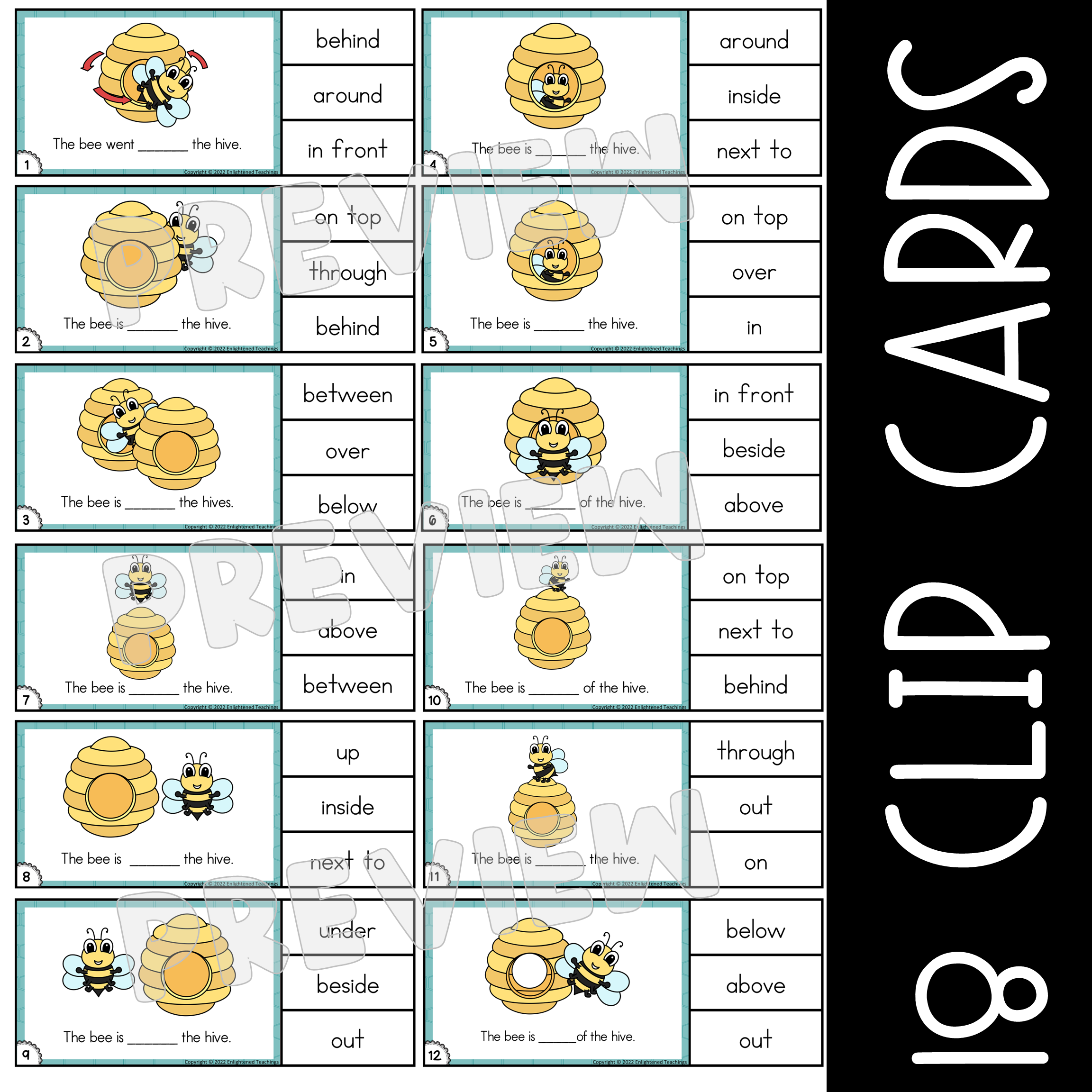 Spring Preposition Clip Cards Task Cards Positional Words Bee & Hive ...