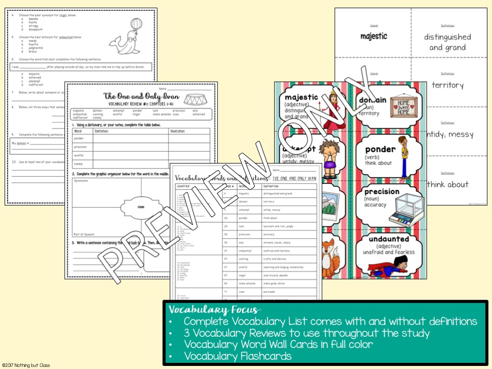 The One and Only Ivan Novel Study | Comprehension and Vocabulary with ...