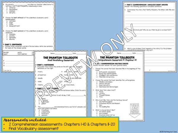 The Phantom Tollbooth Novel Study | Comprehension and Vocabulary with ...