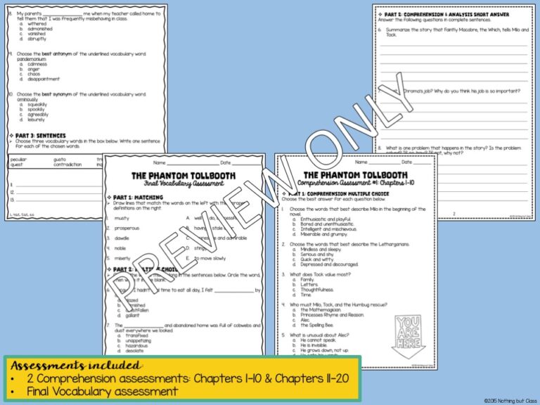 The Phantom Tollbooth Novel Study | Comprehension and Vocabulary with ...