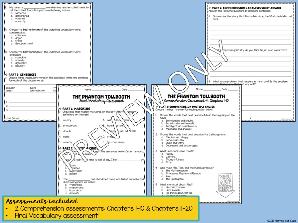 The Phantom Tollbooth Novel Study | Comprehension and Vocabulary with ...