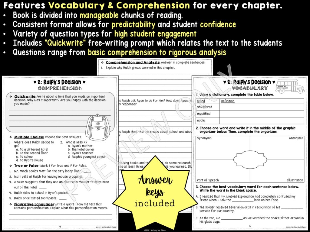 Ralph S. Mouse Novel Study Unit | Comprehension and Vocabulary with ...