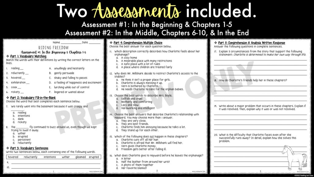 Riding Freedom Novel Study Unit | Comprehension and Vocabulary with ...