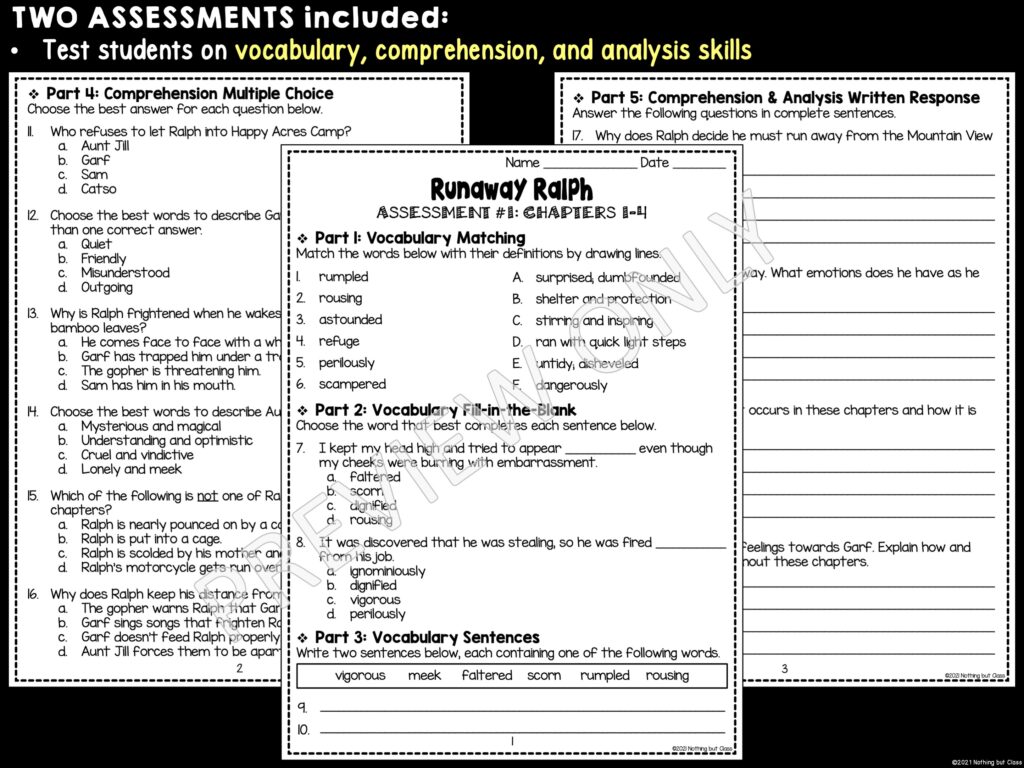 Runaway Ralph Novel Study Unit | Comprehension and Vocabulary with ...