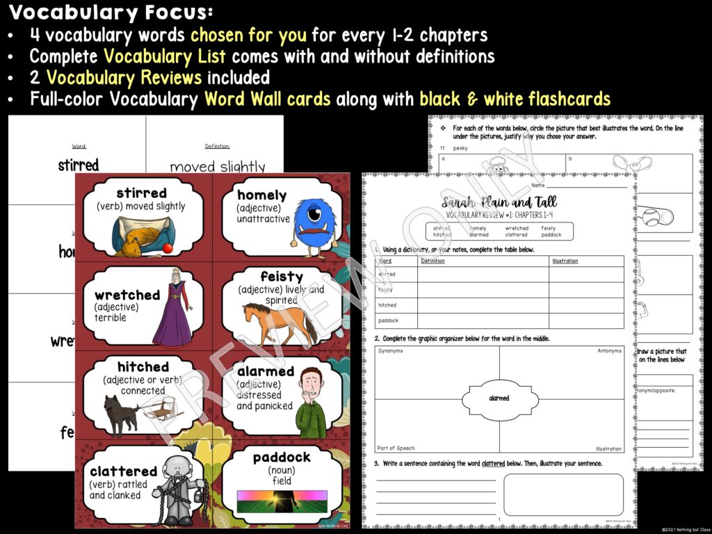 Sarah, Plain and Tall Novel Study Unit | Comprehension and Vocabulary ...