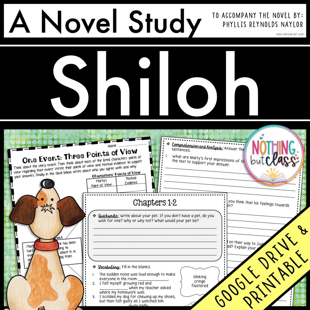 Shiloh Novel Study Unit | Comprehension and Vocabulary with Activities ...