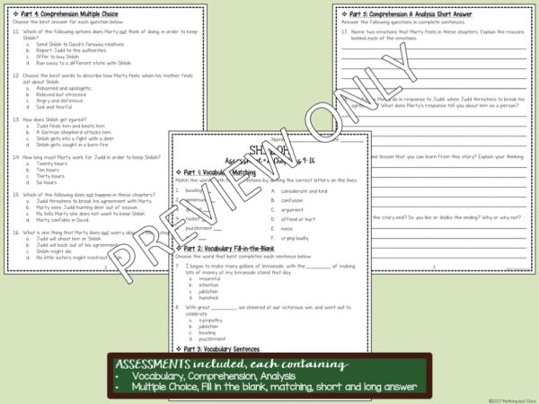 Shiloh Novel Study Unit | Comprehension and Vocabulary with Activities ...