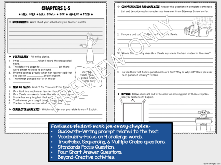 Sideways Stories from Wayside School Novel Study | Comprehension with ...