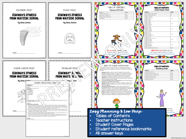 Sideways Stories from Wayside School Novel Study | Comprehension with ...