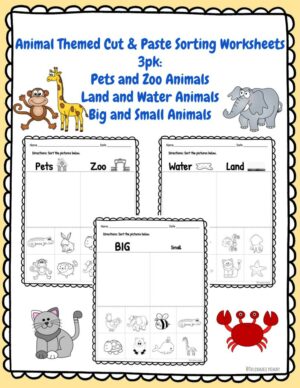 Animal Themed Cut & Paste Sorting Worksheets (3 pk) | Made By Teachers