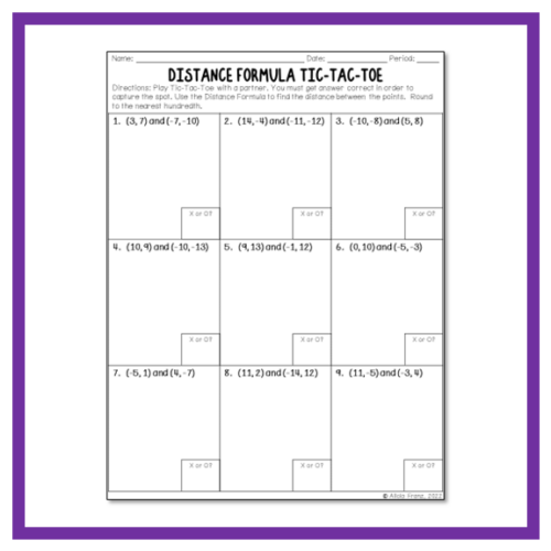 Midpoint Formula and Distance Formula Activity Tic Tac Toe Game ...