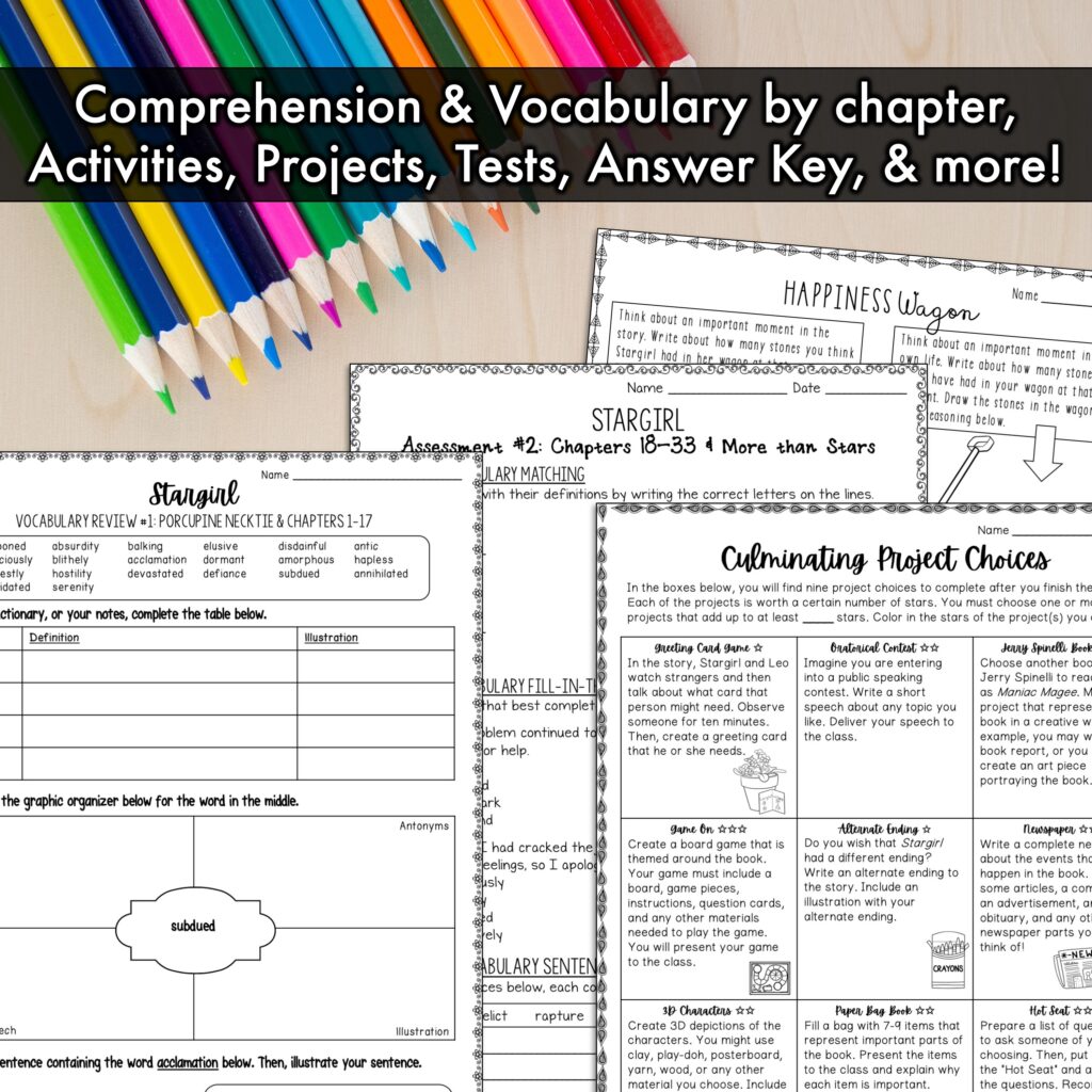 Stargirl Novel Study Unit | Comprehension and Vocabulary with ...