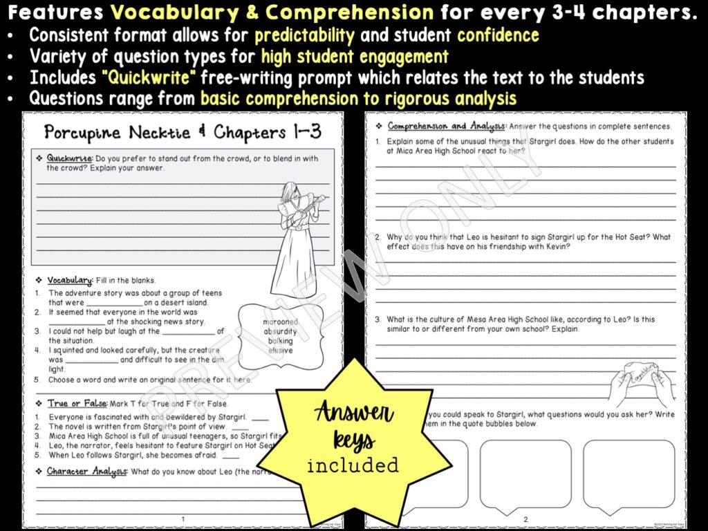 Stargirl Novel Study Unit | Comprehension and Vocabulary with ...