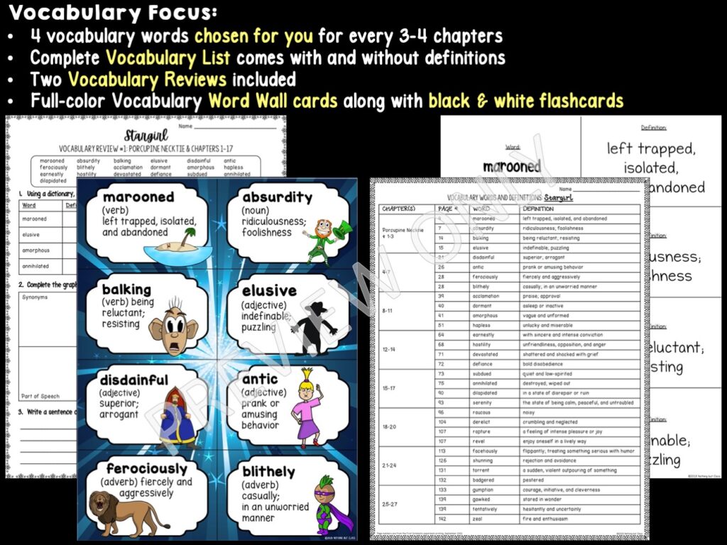 Stargirl Novel Study Unit | Comprehension and Vocabulary with ...