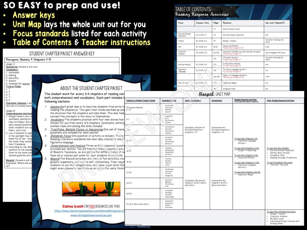 Stargirl Novel Study Unit | Comprehension and Vocabulary with ...