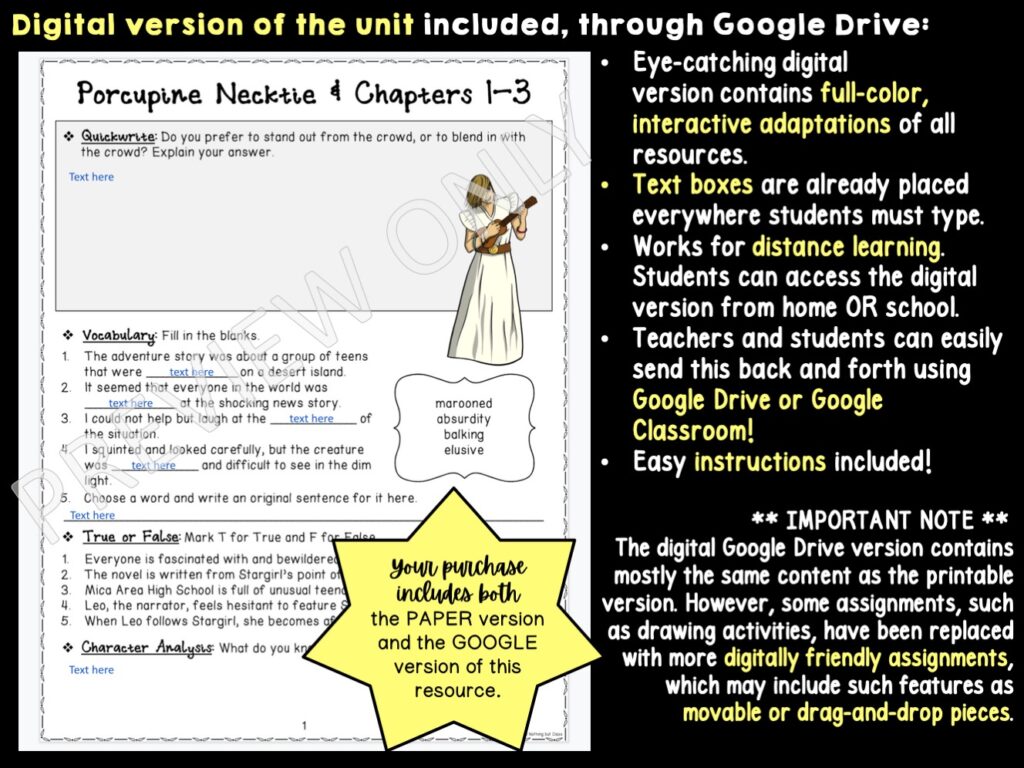 Stargirl Novel Study Unit | Comprehension and Vocabulary with ...