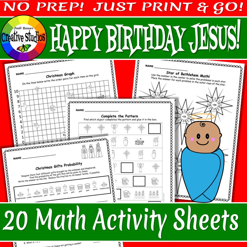 Happy Birthday Jesus! Math Activity Sheets - No Prep! | Made By Teachers