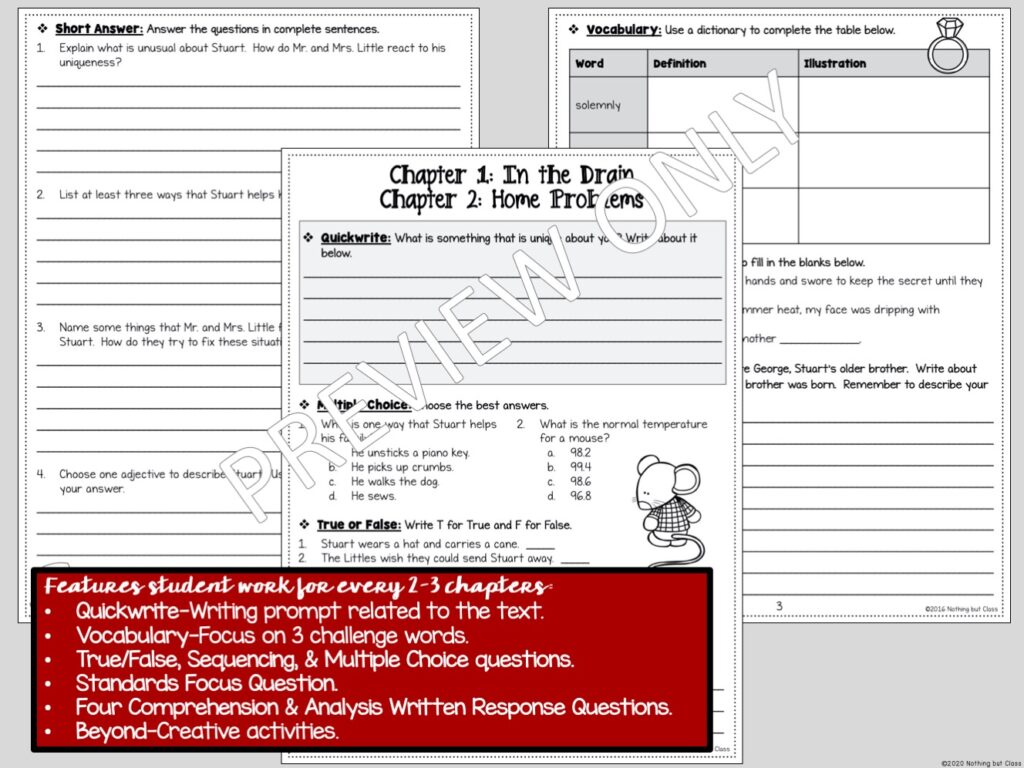 Stuart Little Novel Study Unit | Comprehension and Vocabulary with ...