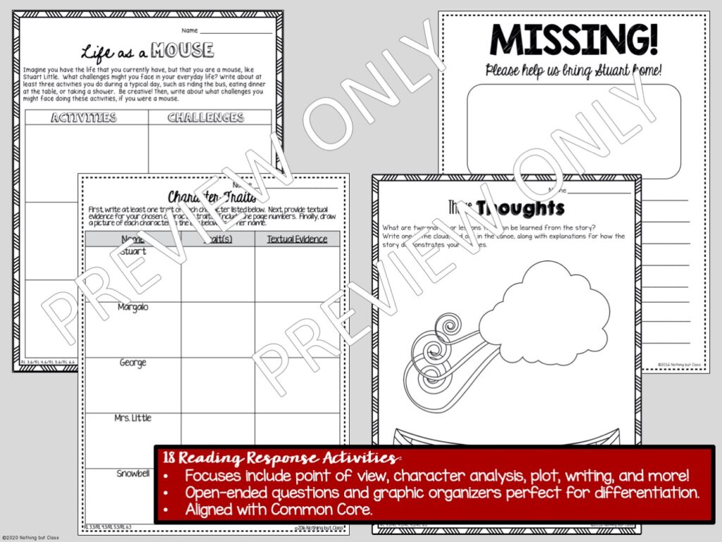 Stuart Little Novel Study Unit | Comprehension and Vocabulary with ...