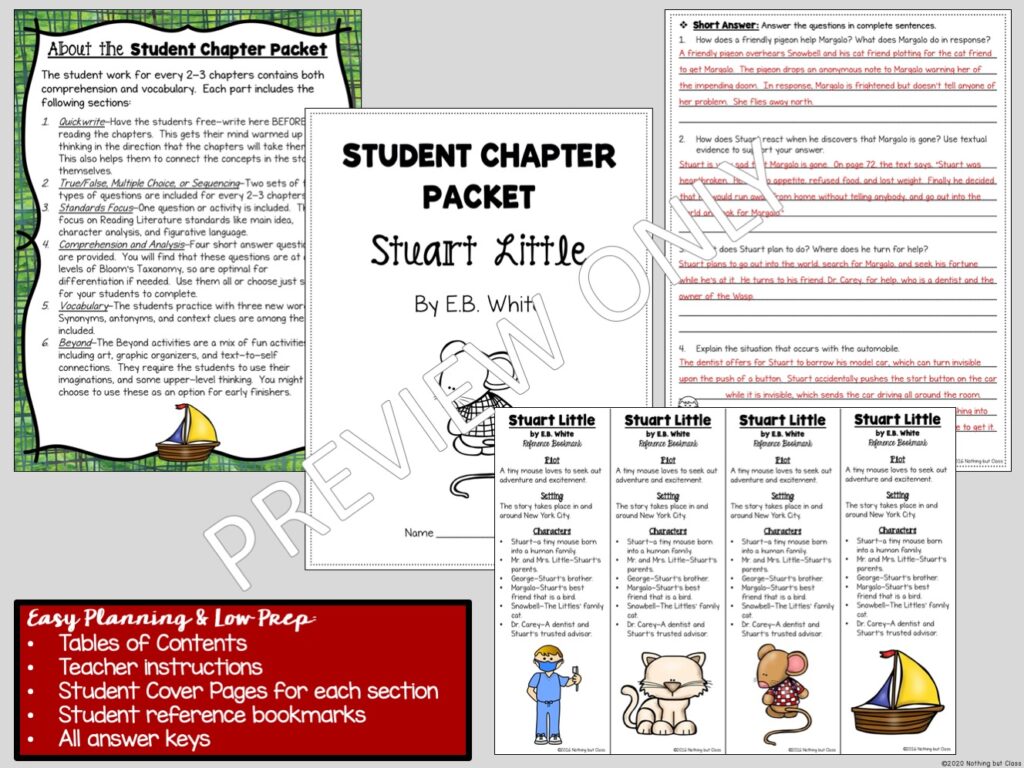 Stuart Little Novel Study Unit | Comprehension and Vocabulary with ...