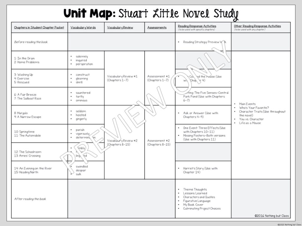 Stuart Little Novel Study Unit | Comprehension and Vocabulary with ...