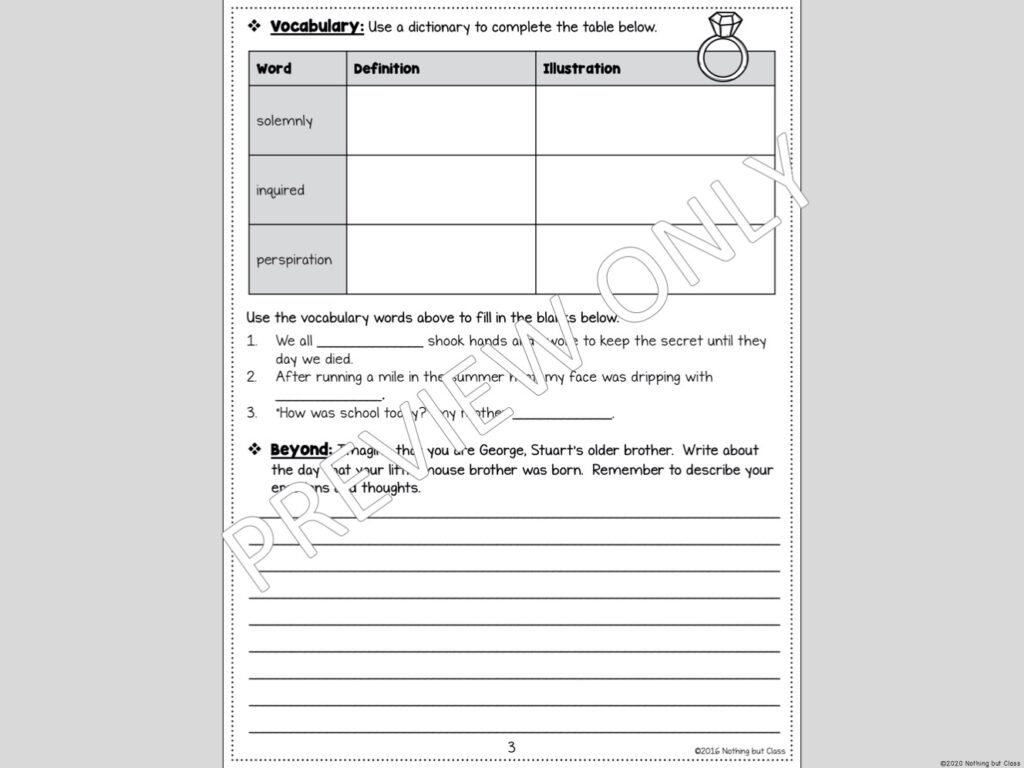 Stuart Little Novel Study Unit | Comprehension and Vocabulary with ...