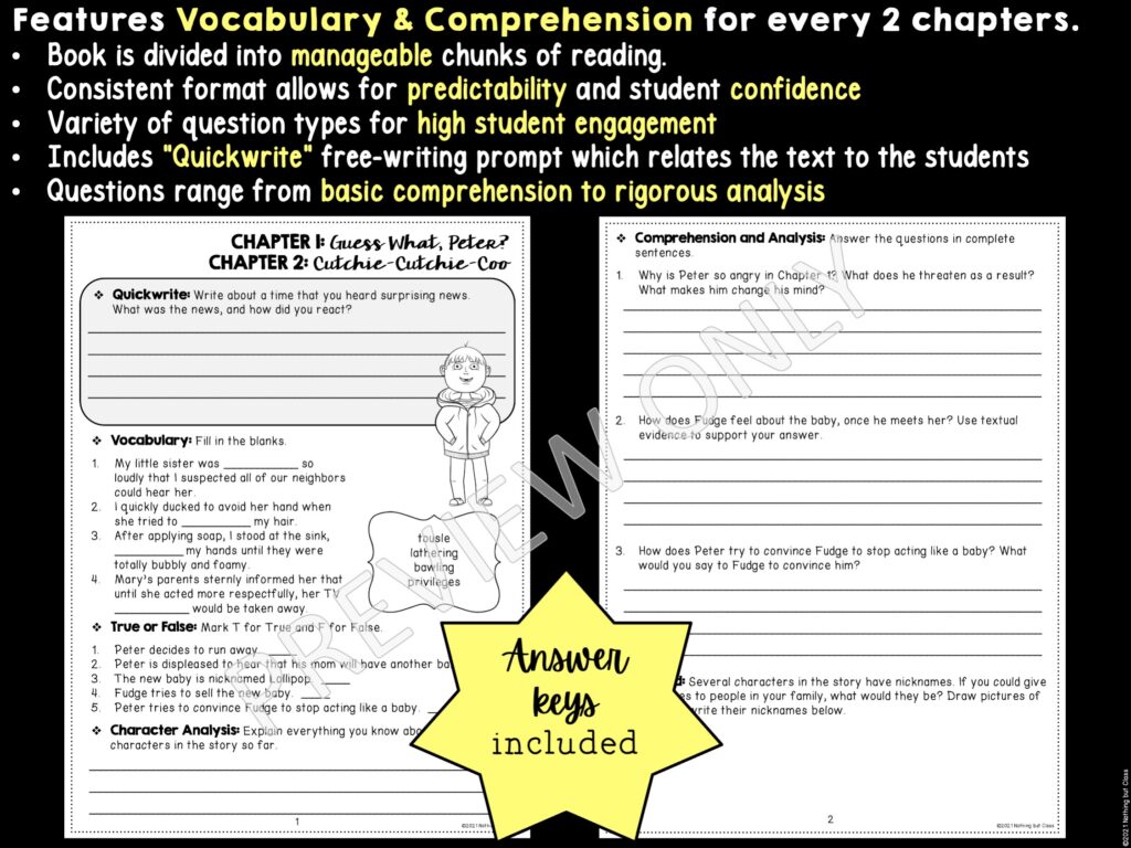 Superfudge Novel Study Unit | Comprehension and Vocabulary with ...