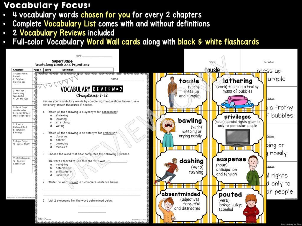 Superfudge Novel Study Unit | Comprehension and Vocabulary with ...
