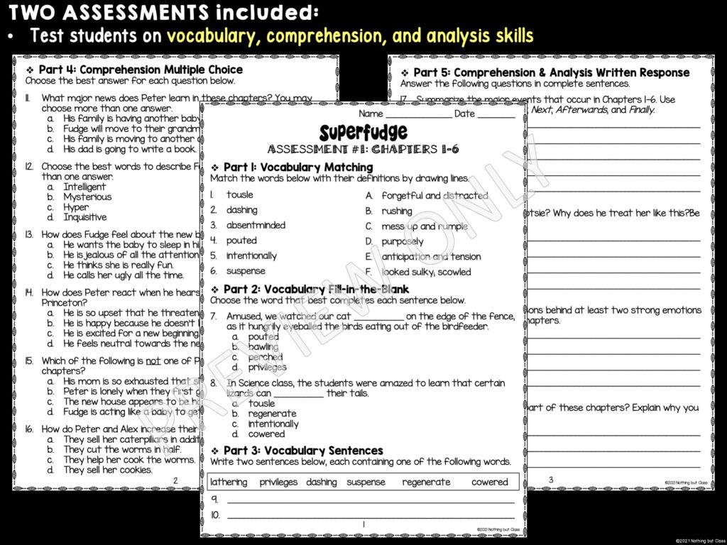 Superfudge Novel Study Unit | Comprehension and Vocabulary with ...