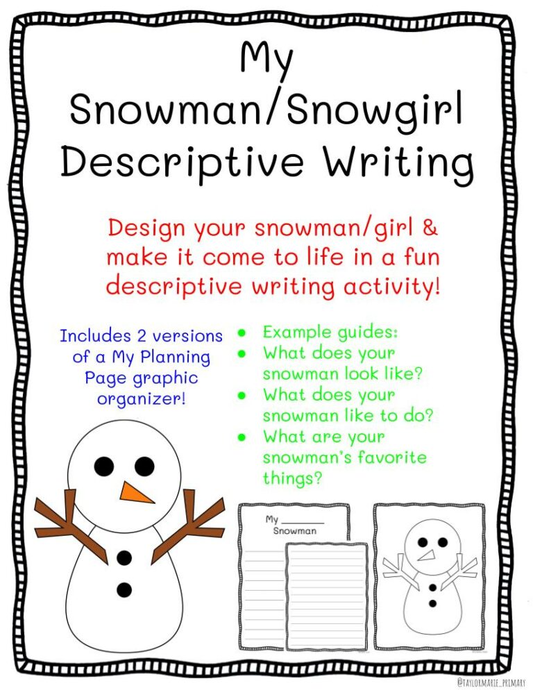 Descriptive Writing Activity Pack Winter Snowman/Snowgirl | Made By ...