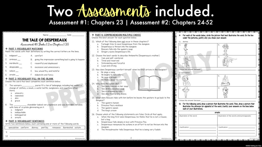 The Tale of Despereaux Novel Study Unit | Comprehension and Vocabulary ...