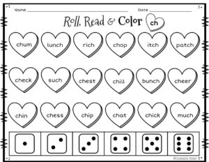 Roll, Read & Color Valentine's Consonant Digraphs - ch, sh, th, wh ...