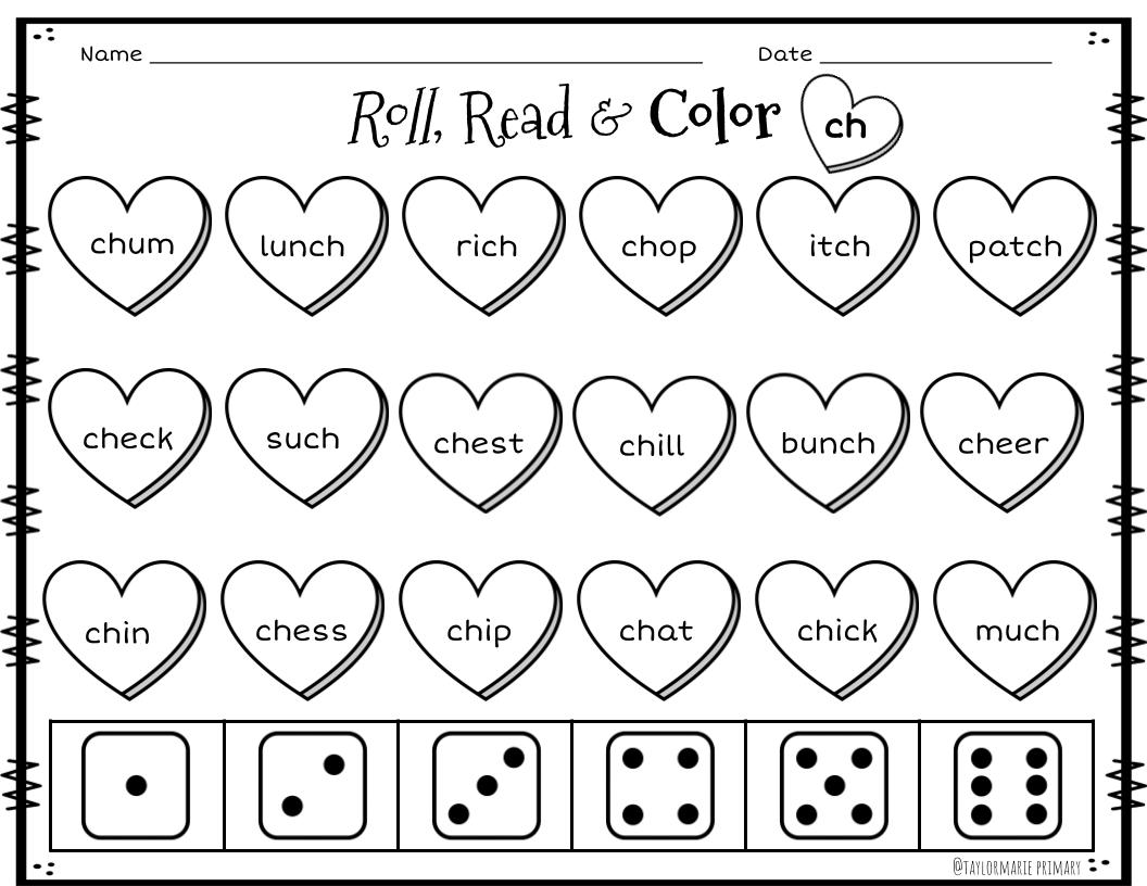 Roll, Read & Color Valentine's Consonant Digraphs - ch, sh, th, wh ...