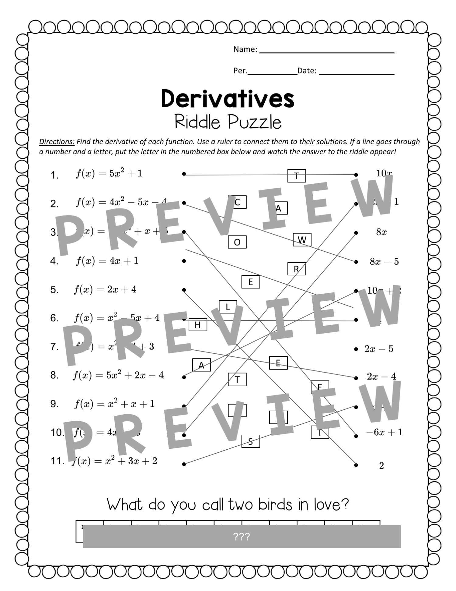 Derivatives - Riddle and Maze | Made By Teachers