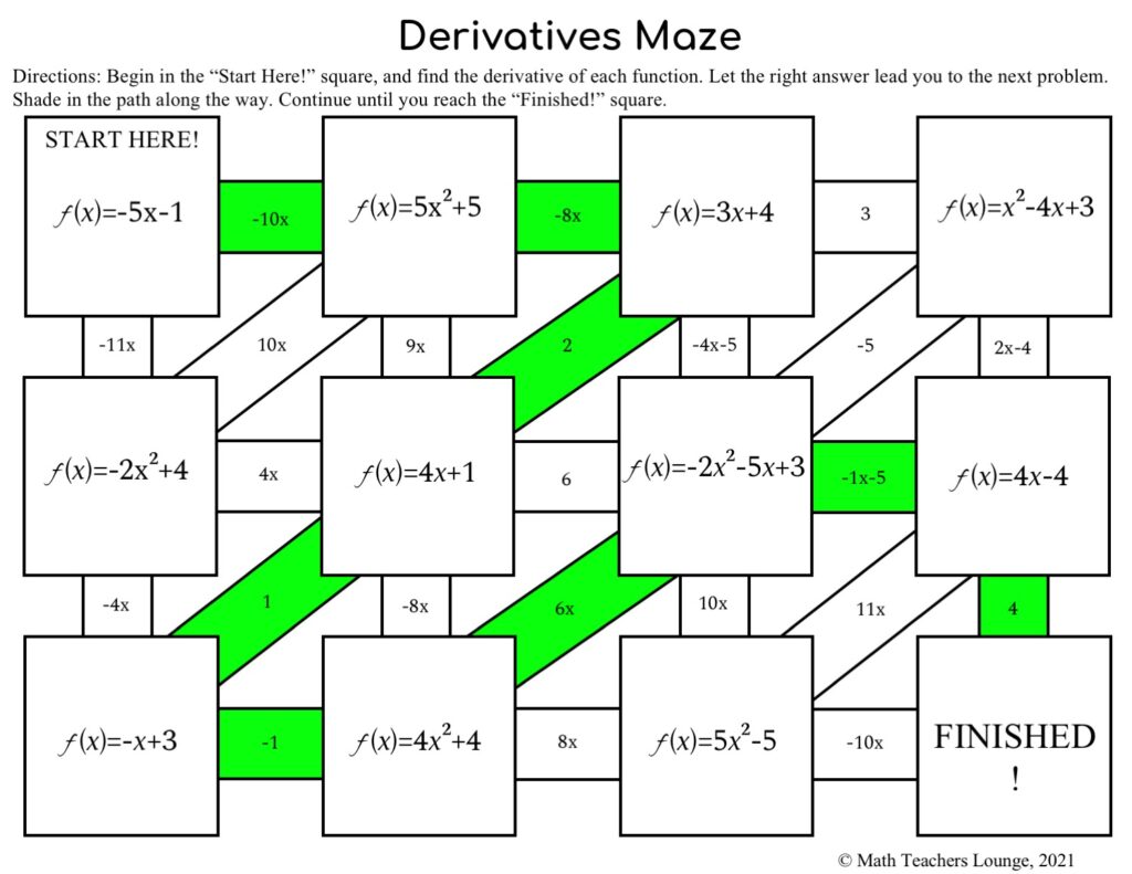 Derivatives - Riddle and Maze | Made By Teachers