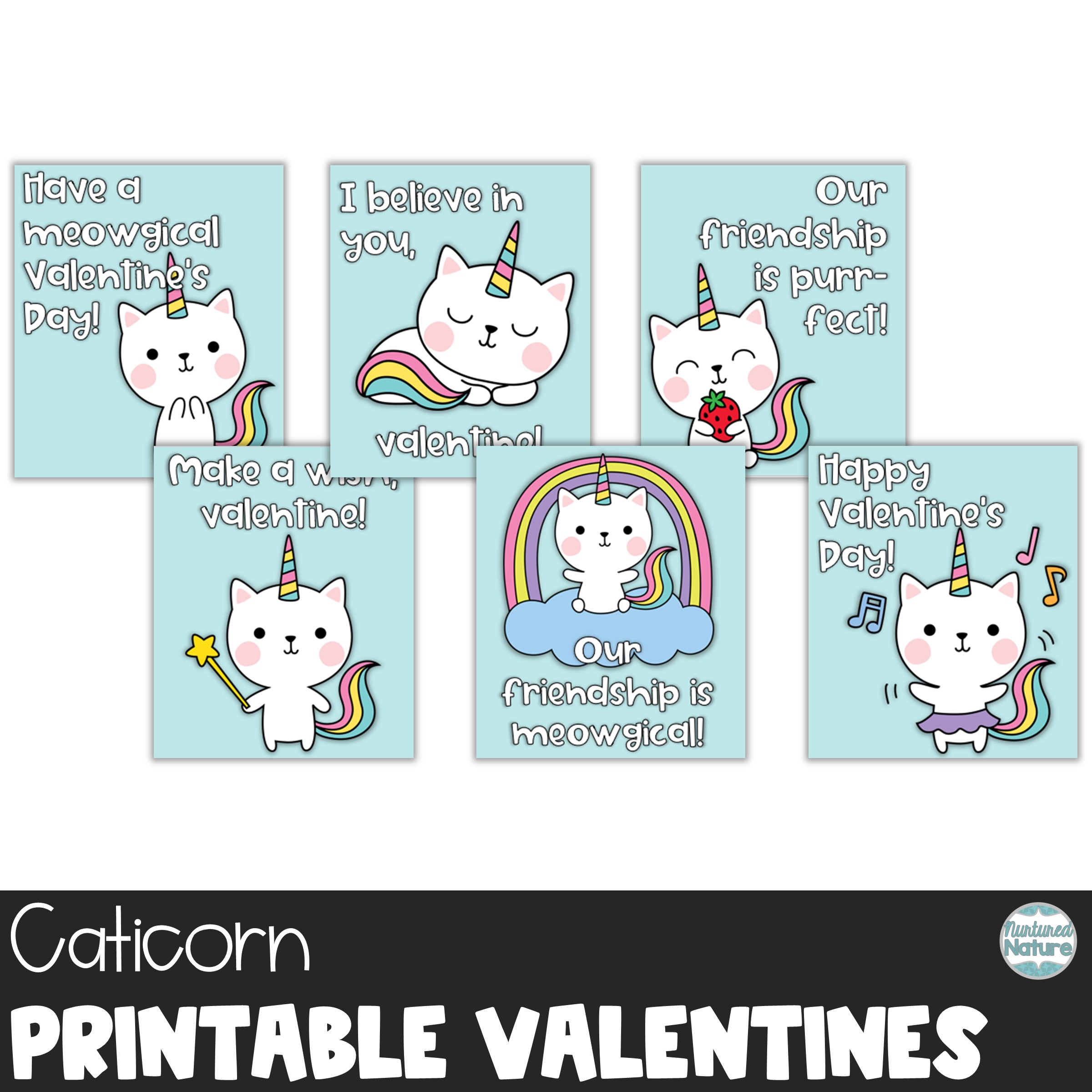 Kittycorn Printable Valentine’s Day Cards for Students - Cat Unicorn ...