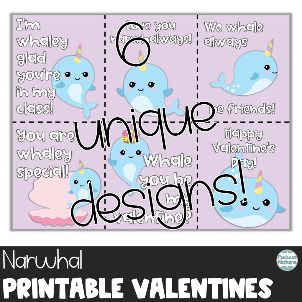 Narwhal Printable Valentine’s Day Cards for Students | Made By Teachers