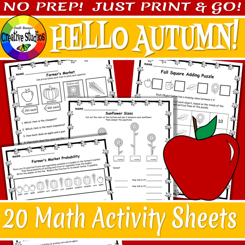 Hello Autumn! Math Activity Sheets - No Prep! | Made By Teachers