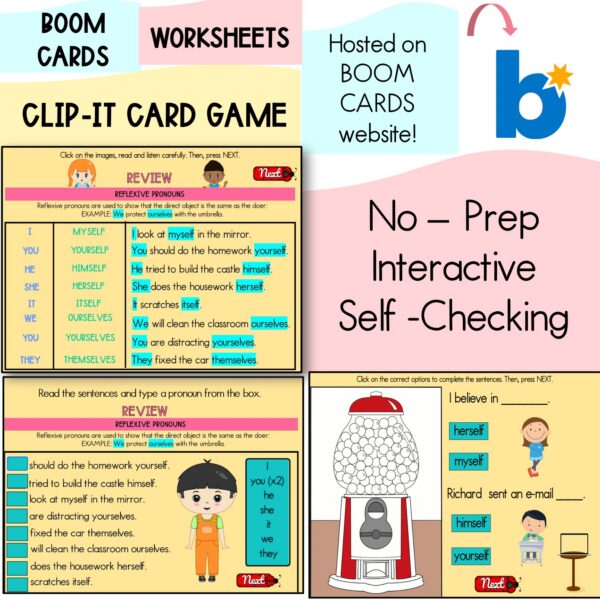 Reflexive Pronouns | BOOM Cards | Worksheets | Clip - It Card Game ...