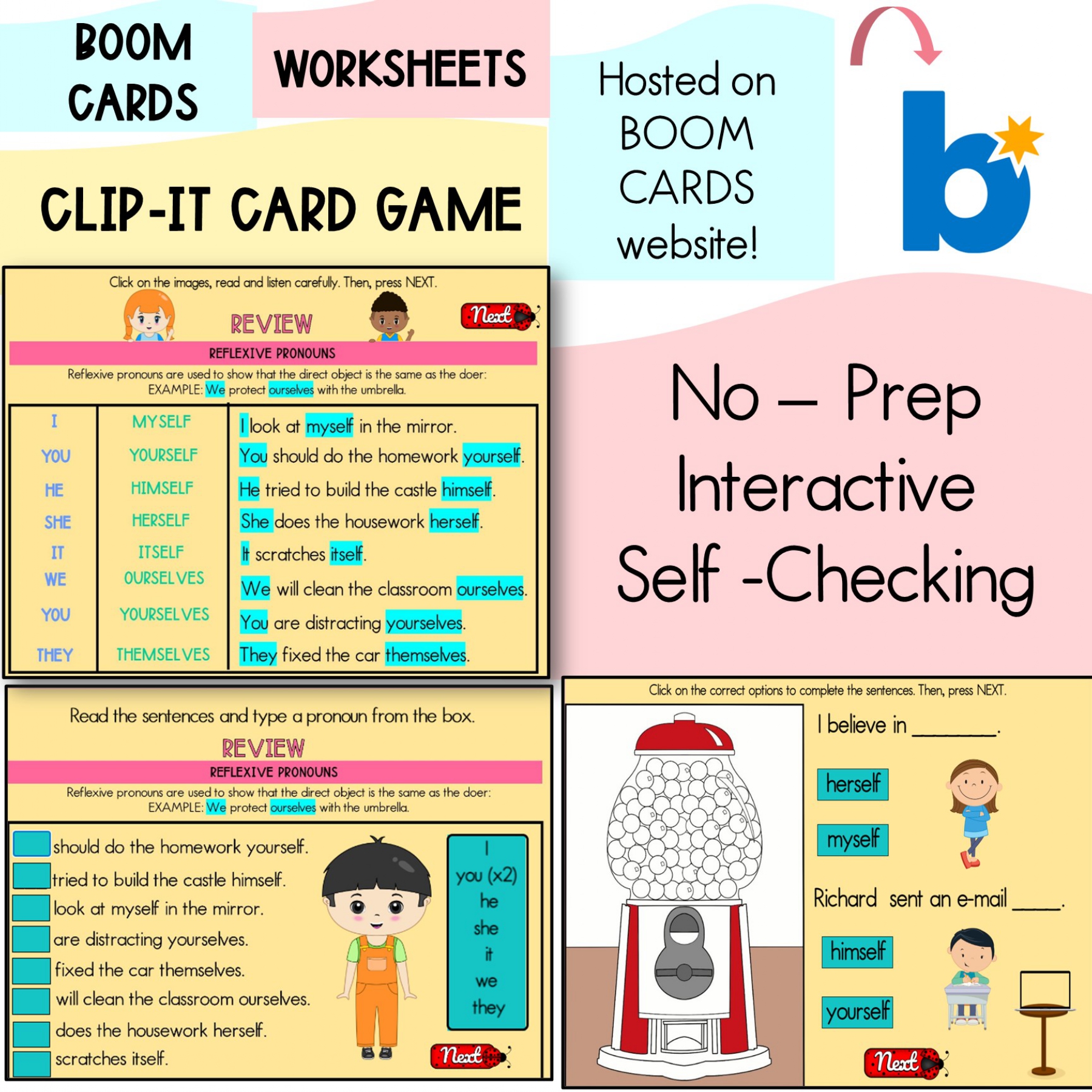 Reflexive Pronouns | BOOM Cards | Worksheets | Clip - It Card Game ...