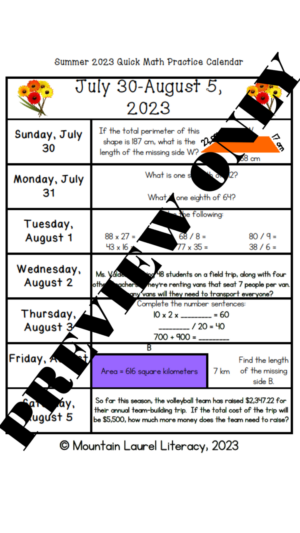 Math Practice Summer Skills Calendar Grade 3 | Made By Teachers