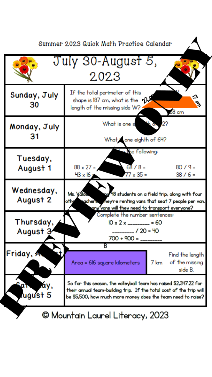 Math Practice Summer Skills Calendar Grade 3 | Made By Teachers
