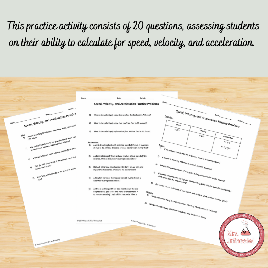 Distance Learning: Speed, Velocity, and Acceleration Practice Problems ...